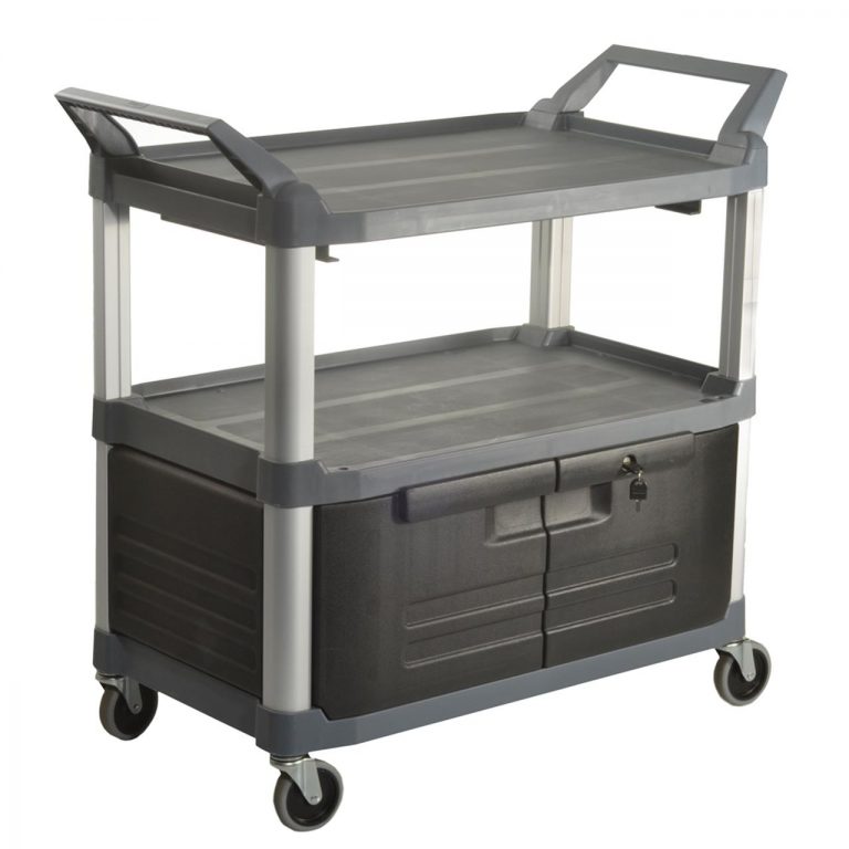 TRUST® Commercial 3 Tier Utility Cart With Lockable Doors